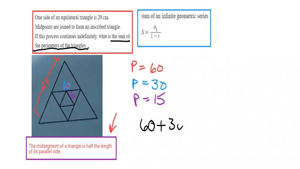 SOLVED: One side of an equilateral triangle is 20 cm. The midpoints of ...