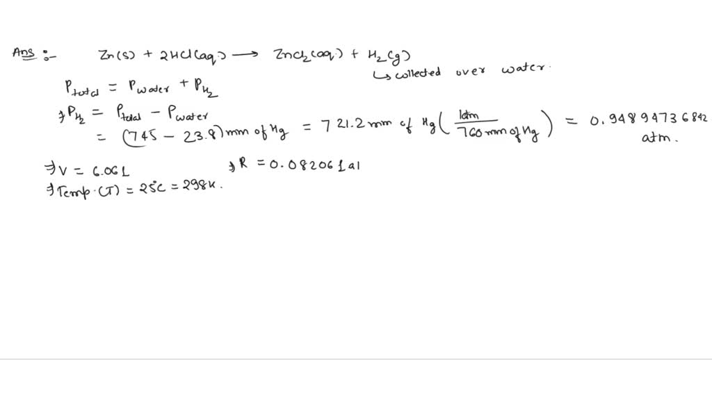 SOLVED: Zinc metal reacts with excess hydrochloric acid to produce ...