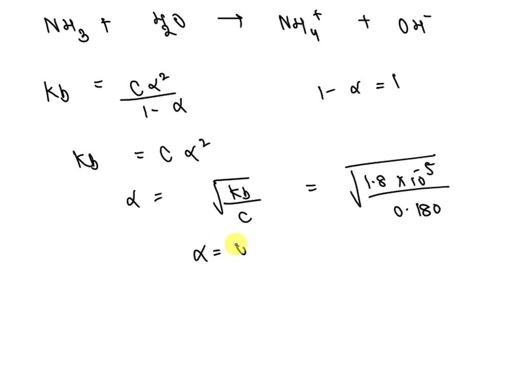 Calculate the pH of 0.180 M NH3 if Kb of NH3 is 1.8 x 10-5. Equation is ...