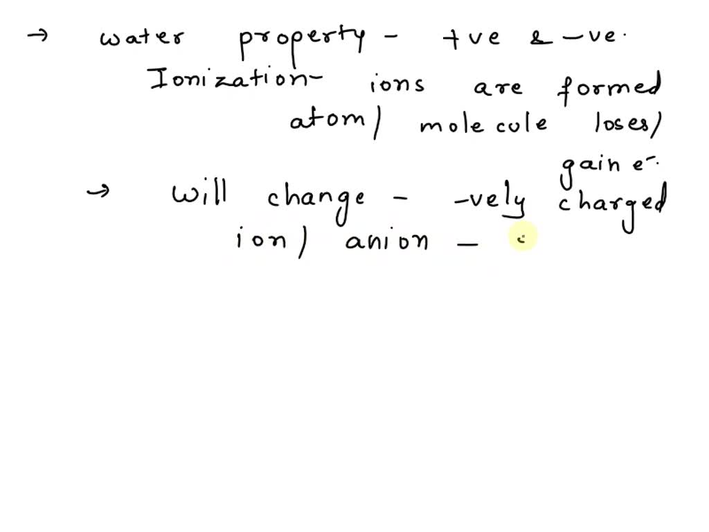 SOLVED: Water's property creates positive and negative ions, which are ...