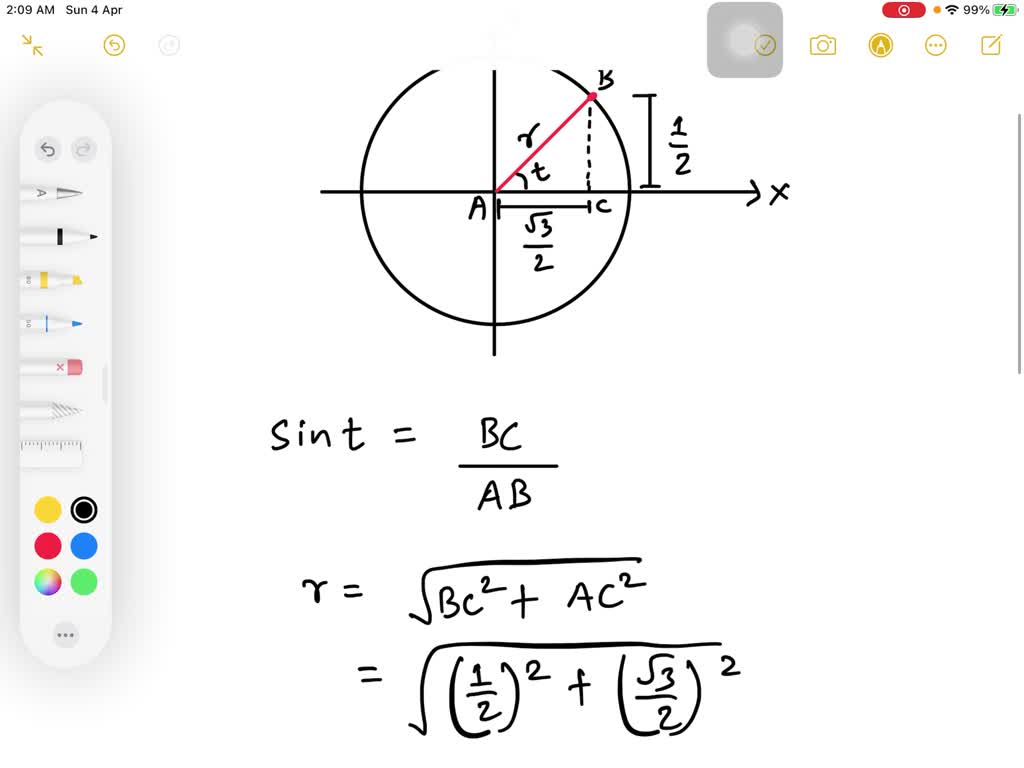 SOLVED: Use the angle in the unit circle to find the value of the three trigonometric functions ...