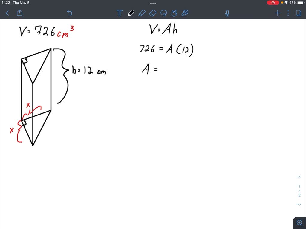 SOLVED: the volume of a solid triangular prism is 726 cubic centimeters. its height is 12 ...