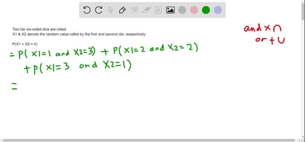 SOLVED: Consider the rolling of two fair six-sided dice. Let X1,X2 denote the random value ...