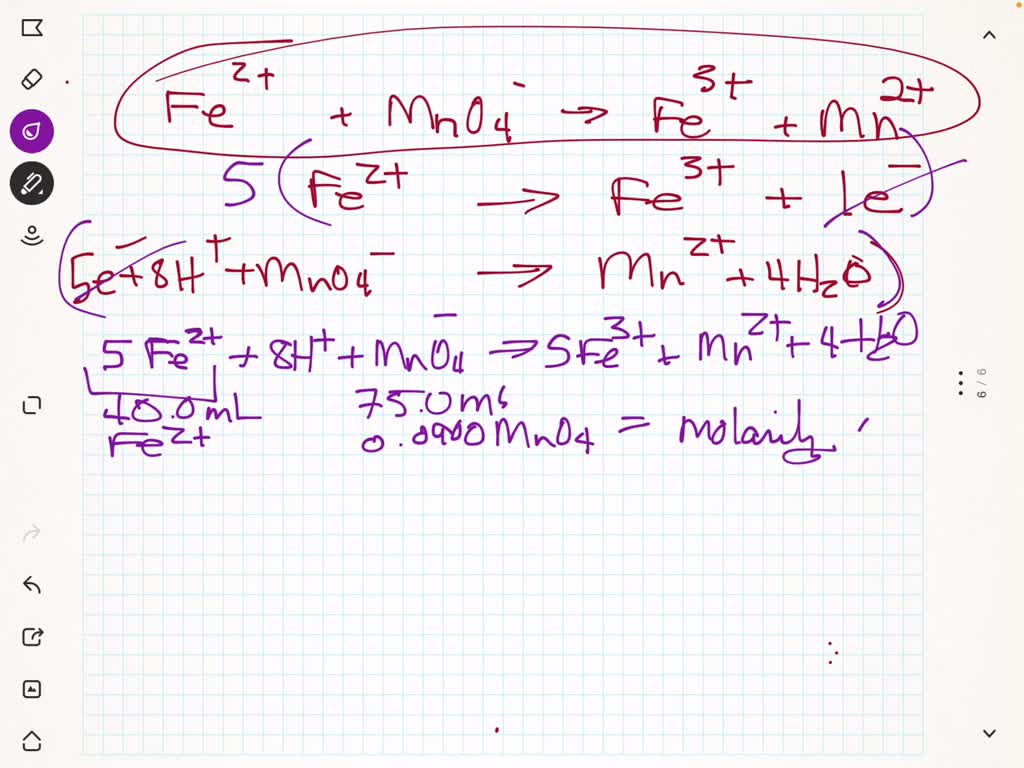 SOLVED: Stoichiometry of a Redox Reaction I Iron(II) ion reacts with ...
