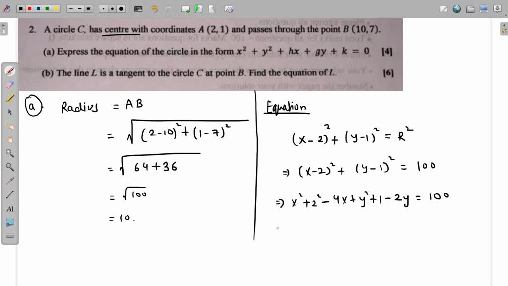 A Circle C Has Centre With Coordinates A 2 1 And SolvedLib