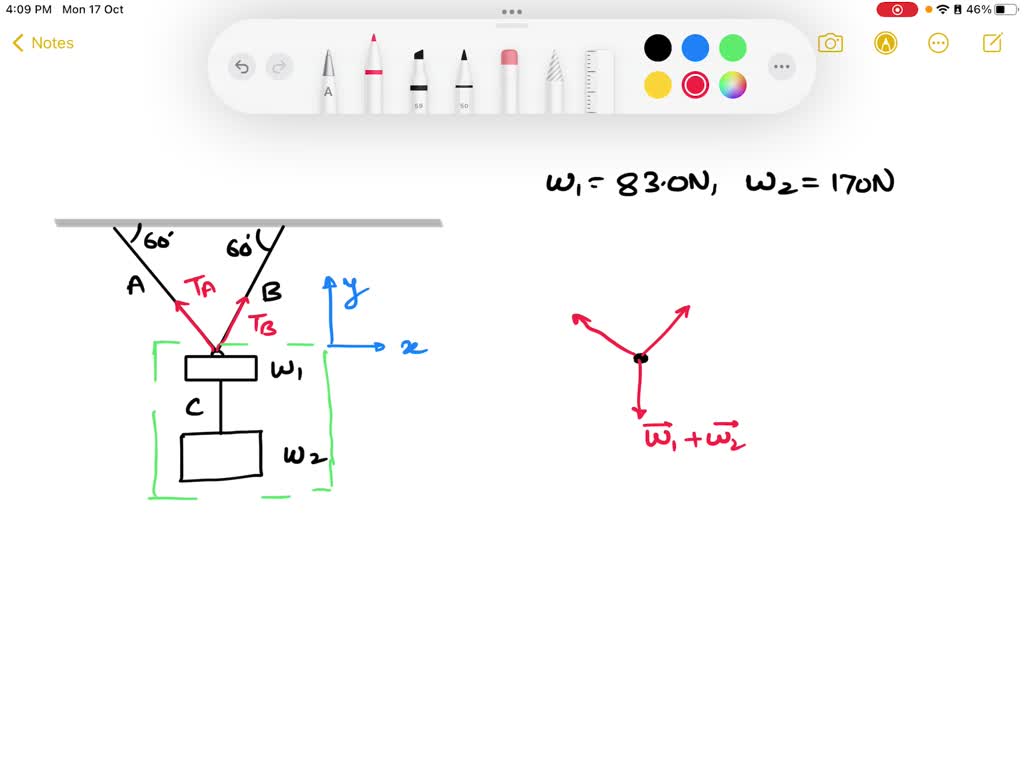 SOLVED: Two weights are hanging as shown in Figure 1. Part D Find the ...