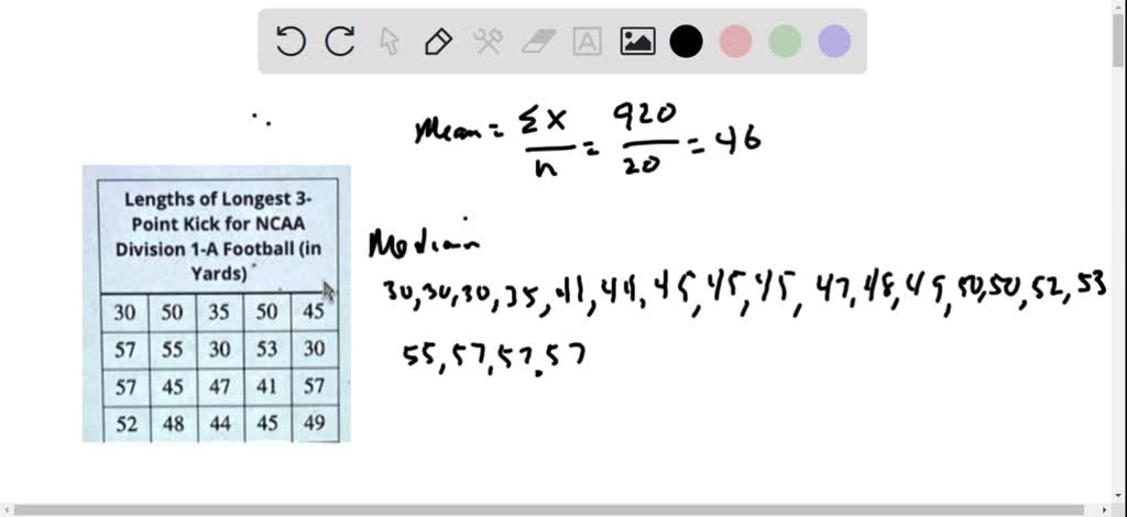 SOLVED: Find the mean median, and mode of the following data. If ...