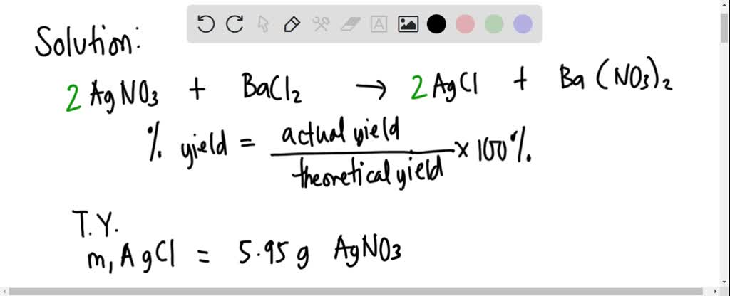 A 5.95 g sample of AgNO3 is reacted with excess BaCl2 according to the equation 2AgNO3(aq ...