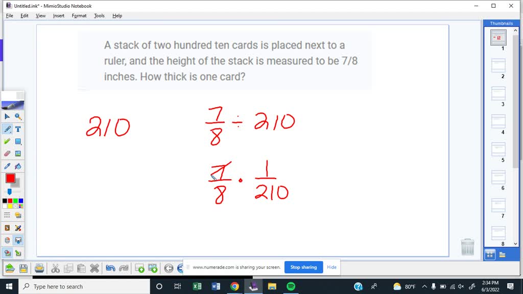 SOLVED: A stack of two hundred ten cards is placed next to a ruler, and ...