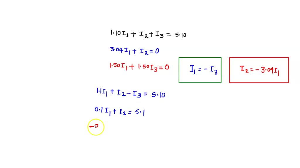 SOLVED: Determine the values of I1, I2, and I3 that satisfy the following three equations. -1 ...