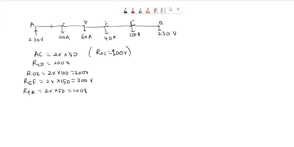 SOLVED: 'A 2-wire d.c. distributor A B is fed at both ends at the same ...