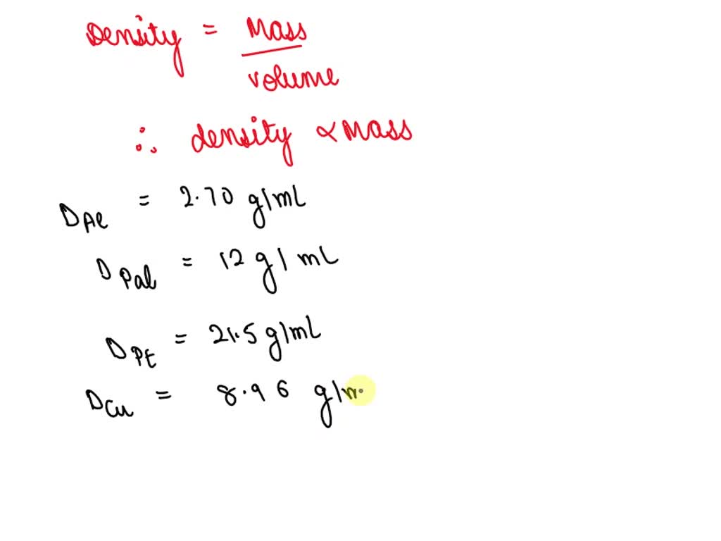SOLVED: Question 1 of 10 Four marbles have the same volume but are made ...