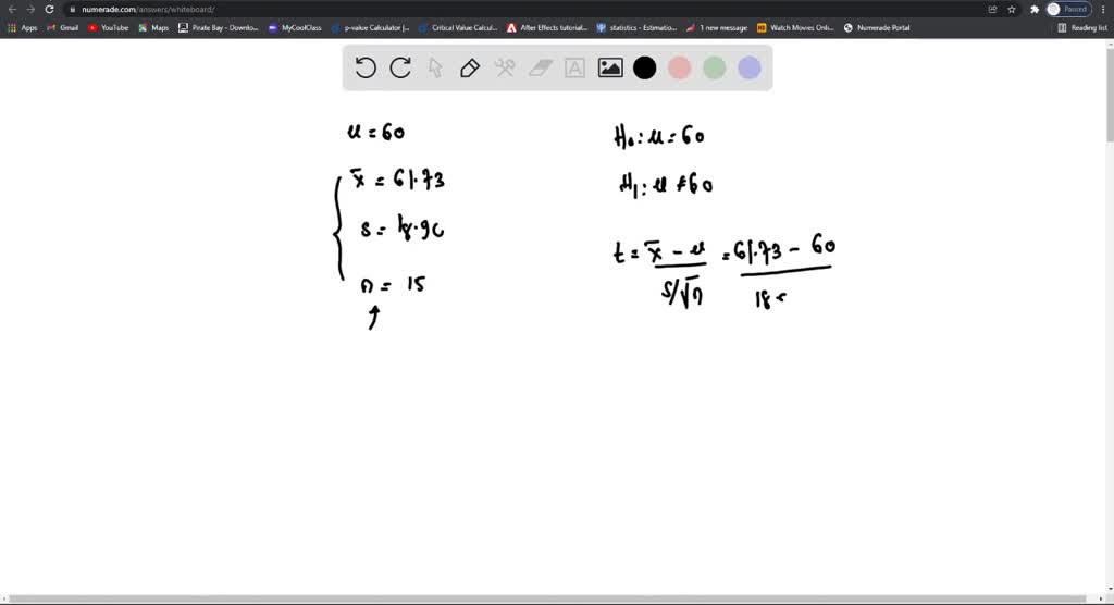 SOLVED: a) Null hypothesis: The mean time estimated by students is equal to 60 seconds ...