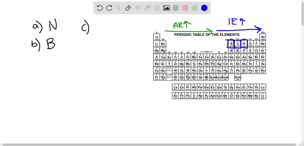 SOLVED: 57] Consider the elements B,C,and N. Using only the Periodic Table, predict which of ...