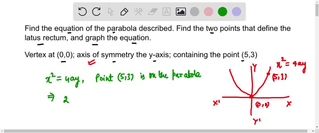 SOLVED: Find the equation of the parabola described Find the two points ...