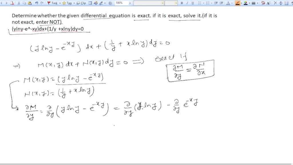 SOLVED Verify That The Following Differential Equation Is Exact And