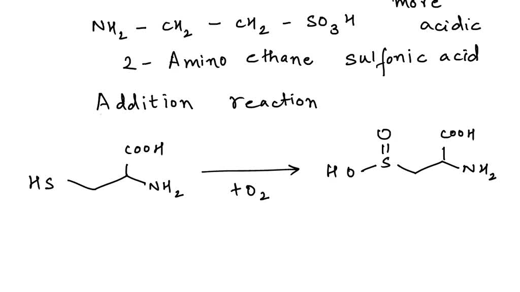 SOLVED: FOR TAURINE -IDENTIFY WHAT CHEMICAL REACTIONS (ADDITION ...