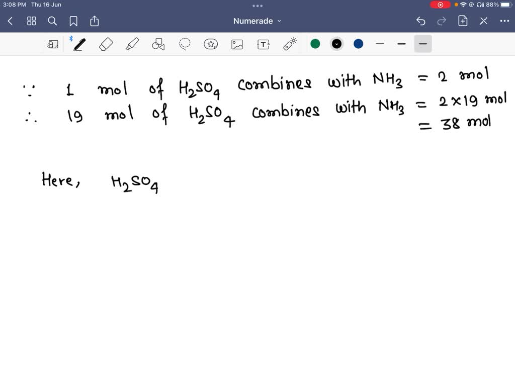 SOLVED: If 44 moles of NH3 are combined with 19 moles of sulfuric acid, what is the limiting ...