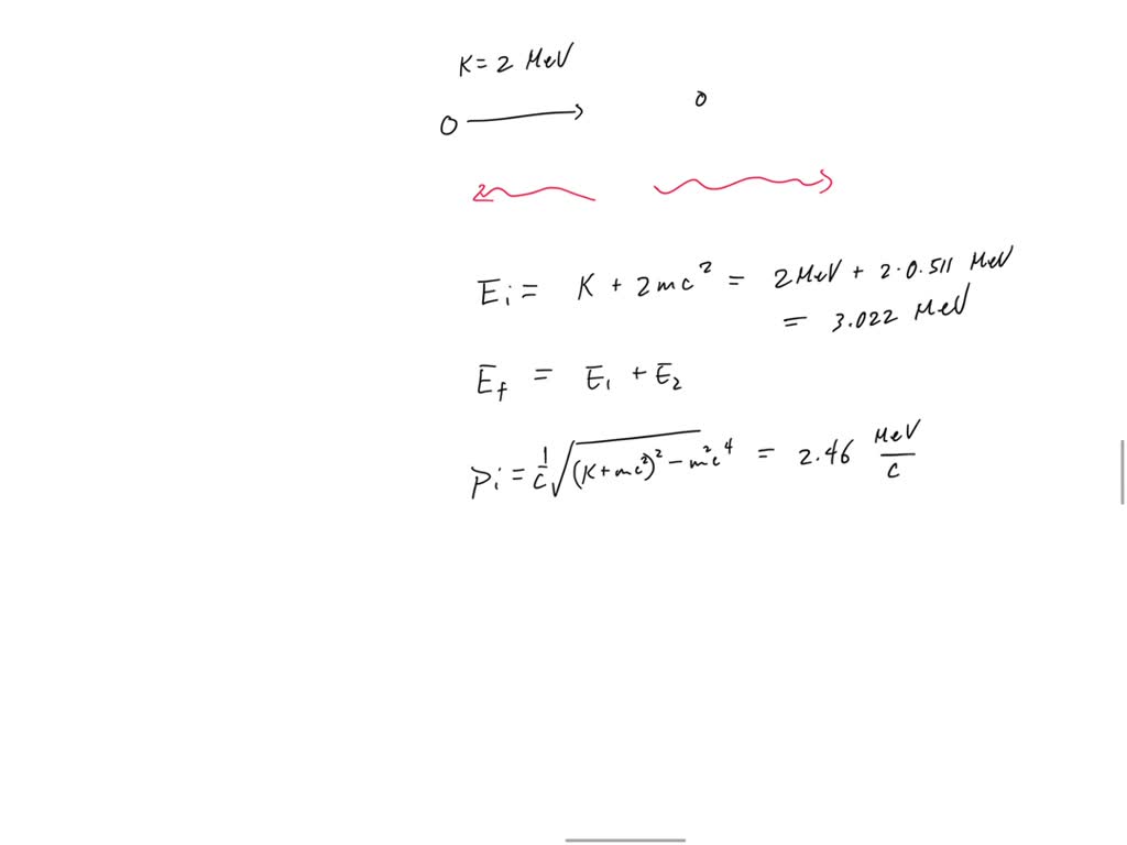 A positron with a kinetic energy of 2.000 MeV collides with an electron at rest and the two ...