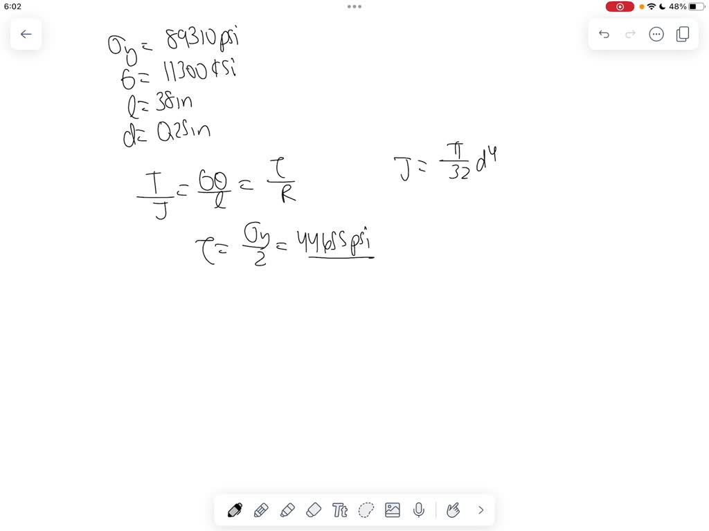 SOLVED: A 38 in. long torsion bar is made from a 0.25 in. diameter ...