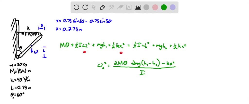 SOLVED: Review The 25-kg slender rod is attached to spring; which has an unstretched length of 2 ...