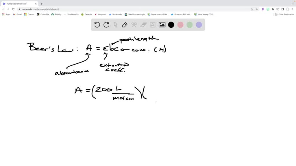 SOLVED: Since Beer’s Law isA=εbC, use the net absorbance value for the ...
