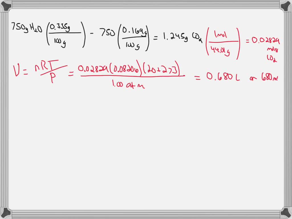 SOLVED: The solubility of CO2 in water at 0°C and 1 atm is 0.335 g/100 ...