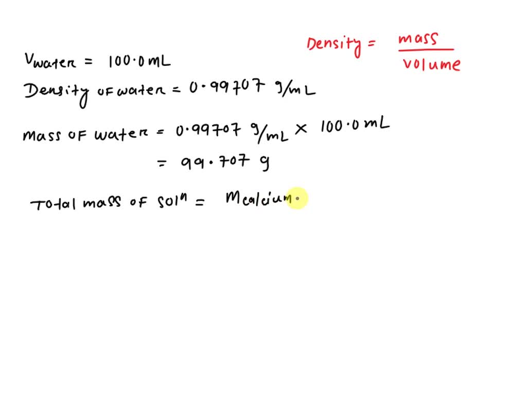 SOLVED: 16.300g of calcium chloride is dissolved in 100.0mL of water ...