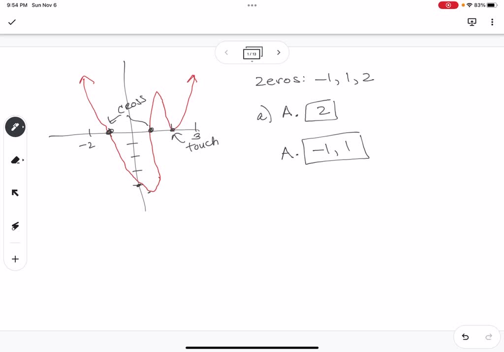 SOLVED: For the graph shown below do the following Find the zeros and state the multiplicity of ...