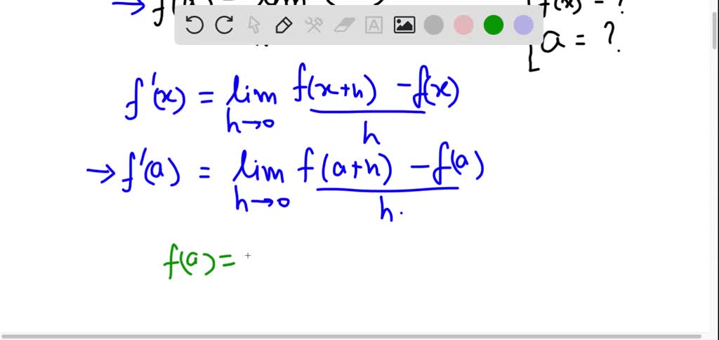 SOLVED:point) The limit below represents derivative f' (a). Find f(z ...