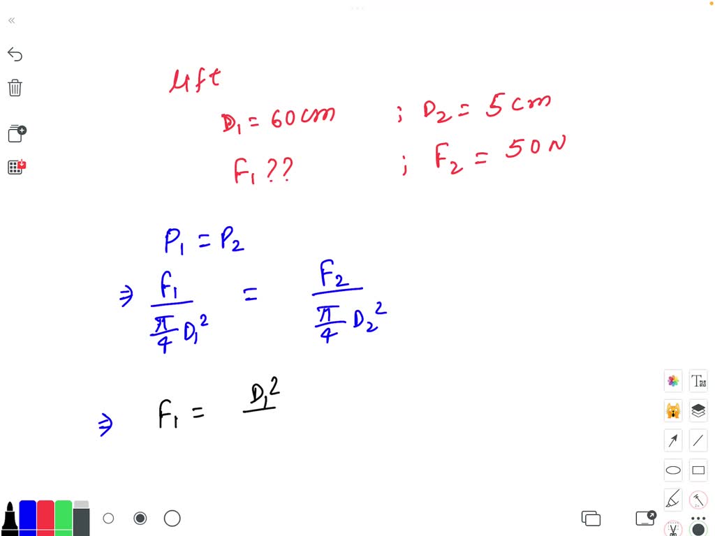 03) Two pistons of a hydraulic lift have diameters of 60 cm and 5 cm ...
