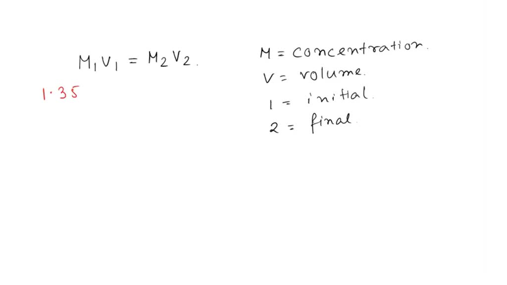 SOLVED: To what volume (in mL) would you need to dilute 30.0 mL of a 1.35 M solution of NaI to ...