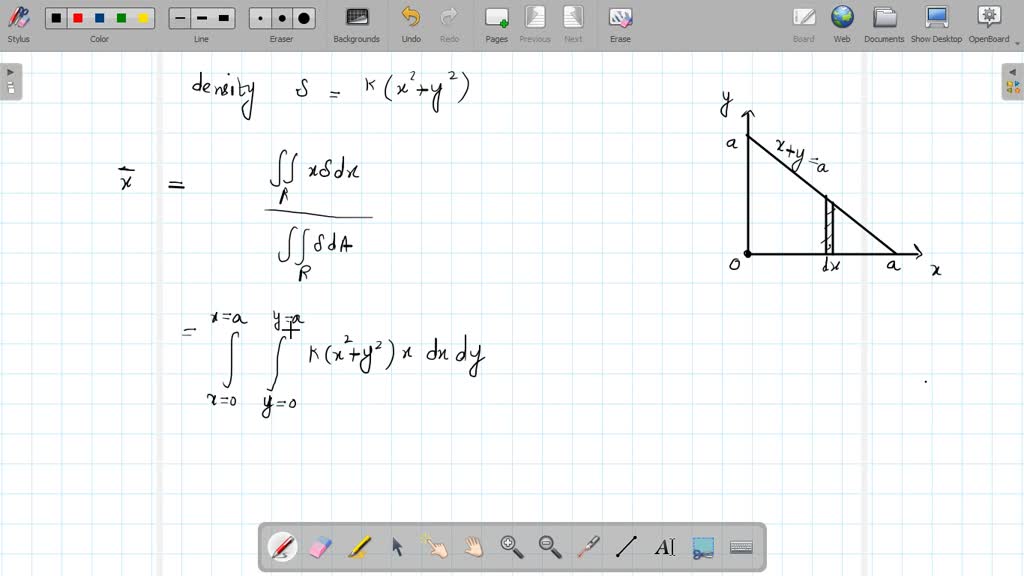 Find the center of mass of a lamina in the shape of an isosceles right ...