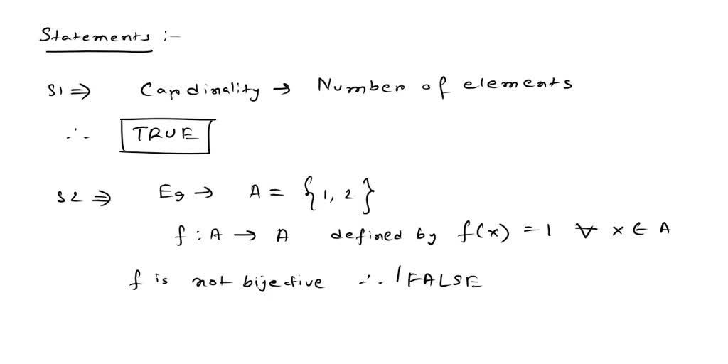 SOLVED: Which one of the following is TRUE about cardinality? Cardinality of a set is the number ...
