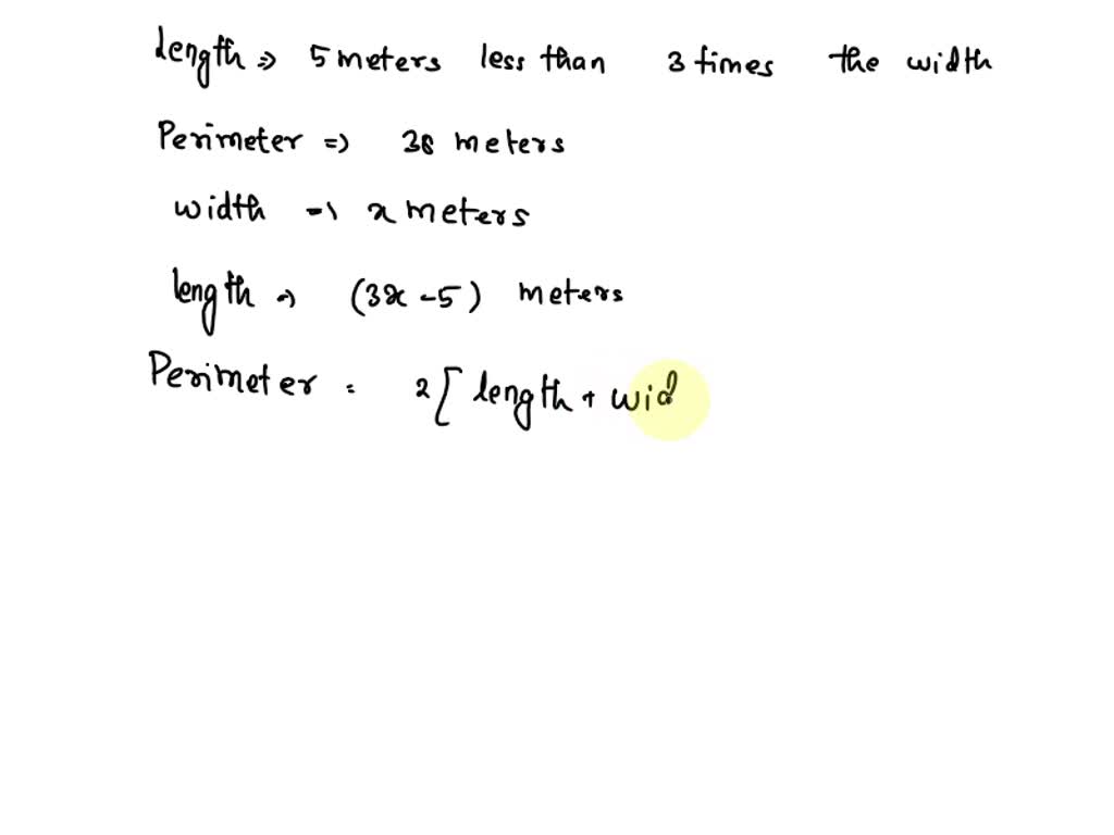 SOLVED: The area of a rectangle is 50 yd². The length is 5 yd less than ...