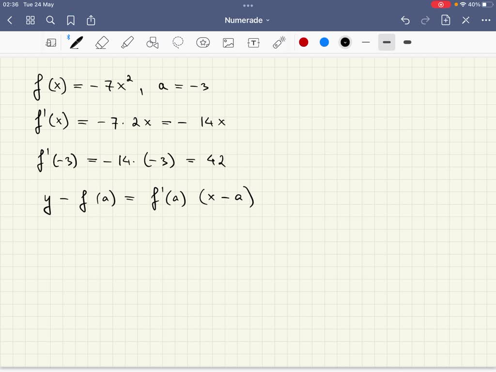 SOLVED: "a. For the function and point below; find f' (a): b. Determine ...