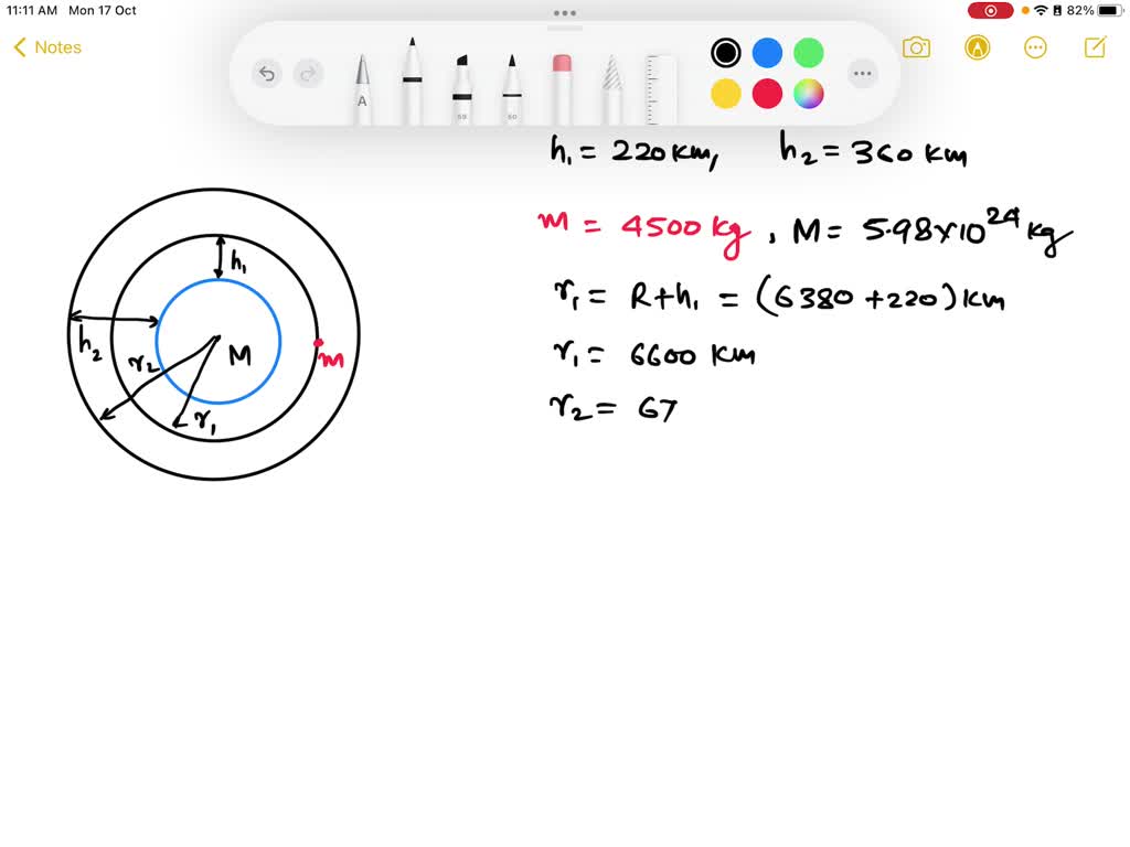 SOLVED: A 4500-kg spaceship is in a circular orbit 220 km above the ...