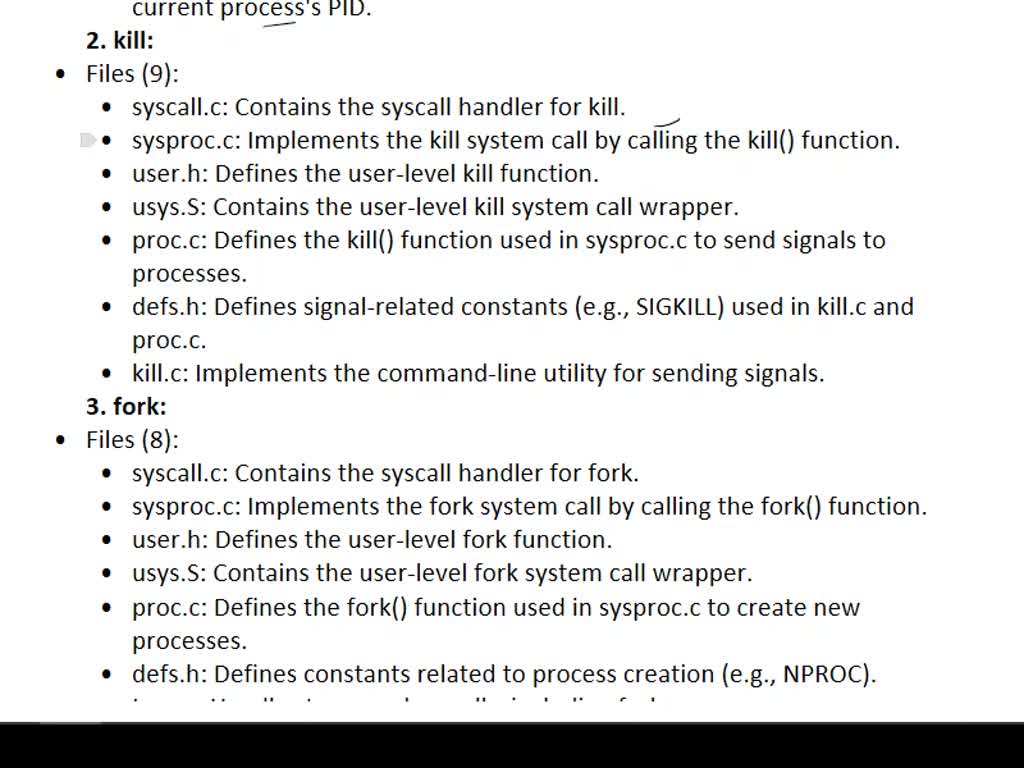 SOLVED: Research the following system calls in the Xv6 environment by finding the source code ...