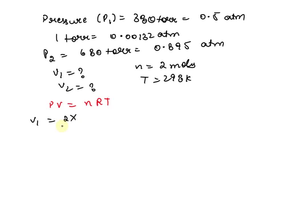 Two moles of an ideal gas originally at 380 torr and 298 are compressed at constant temperature ...
