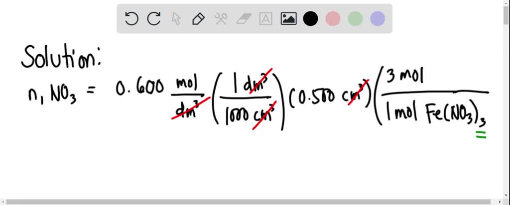 SOLVED: Determine the concentration of nitrate ions in 0.500 cm3 of 0.600 mol dm-3 of Fe(NO3)3 ...