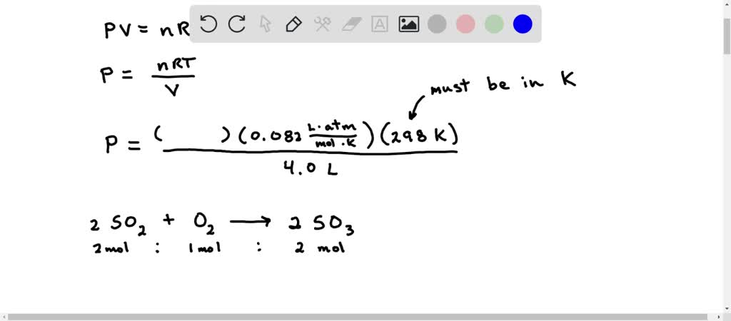 SOLVED: 2 SOâ‚‚(g) + Oâ‚‚(g) â†’ 2 SOâ‚ƒ(g) A mixture of gases containing 0.20 mol of SOâ‚‚ and ...