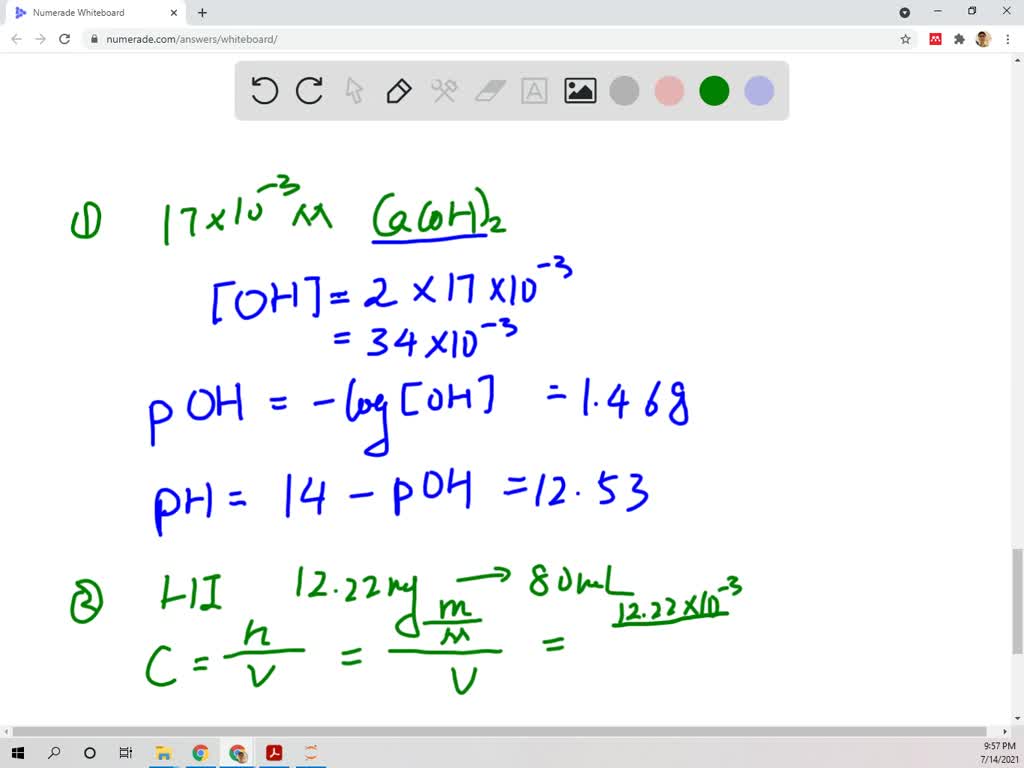 SOLVED: Calculate the pH and pOH values for the following solutions. a ...