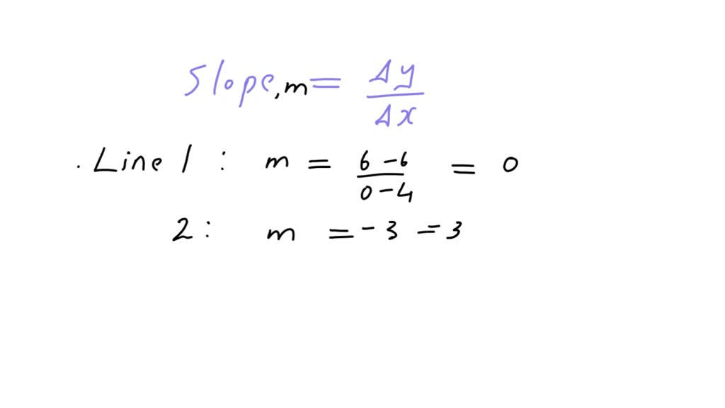 SOLVED: Consider the following two lines. Line 1: Passes through (4,6) and (0,6) Line 2: Passes ...