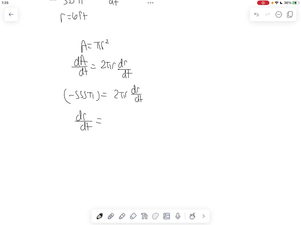 SOLVED: A circle has an area that is decreasing at a rate of 555Ï ...