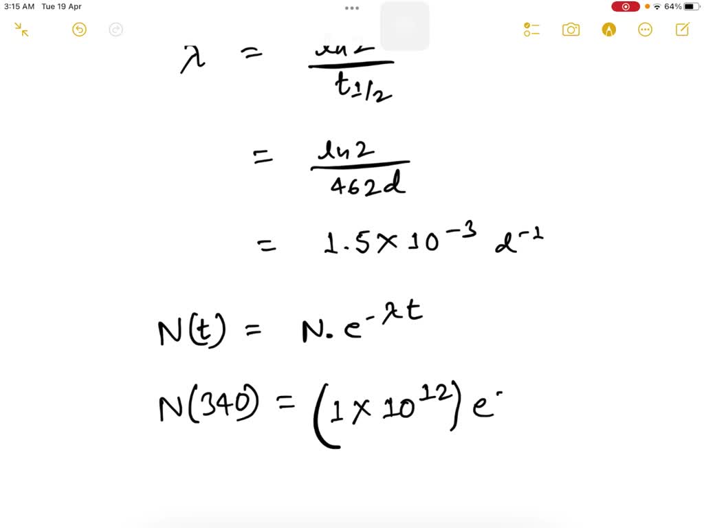 SOLVED: The cadmium isotope 109Cd has a half-life of 462 days. A sample ...
