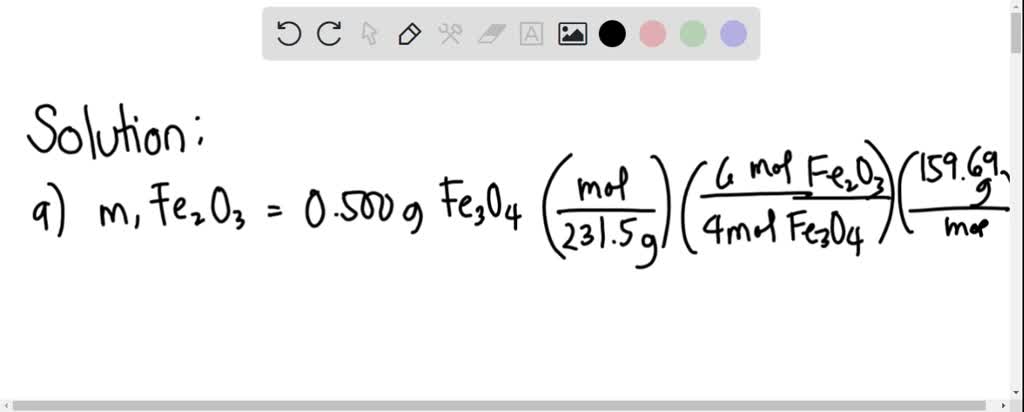 SOLVED: 0.500g of Fe3O4 reacts with excess O2 to give Fe2O3 in78.2% ...