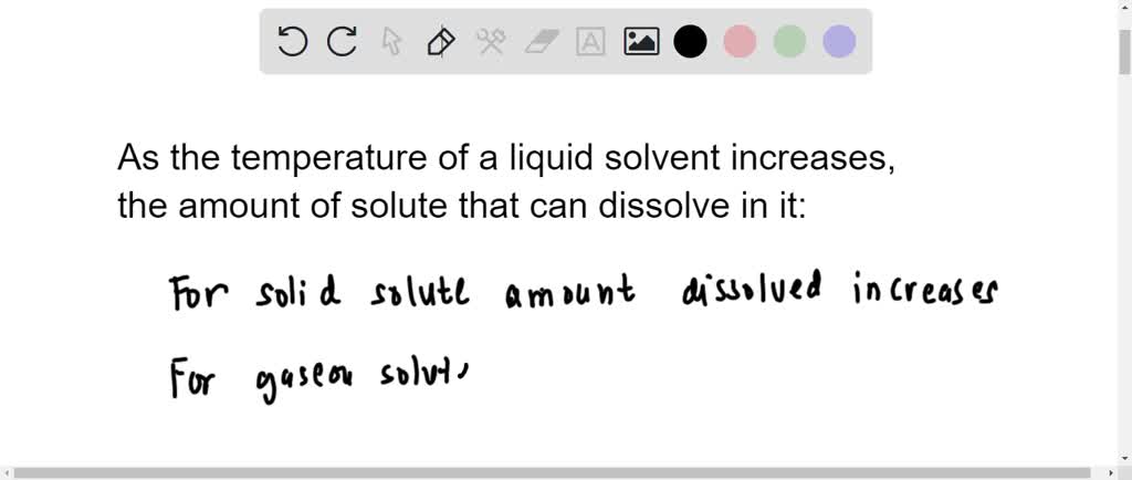 SOLVED: As the temperature of a liquid solvent increases, the amount of solute that can dissolve ...