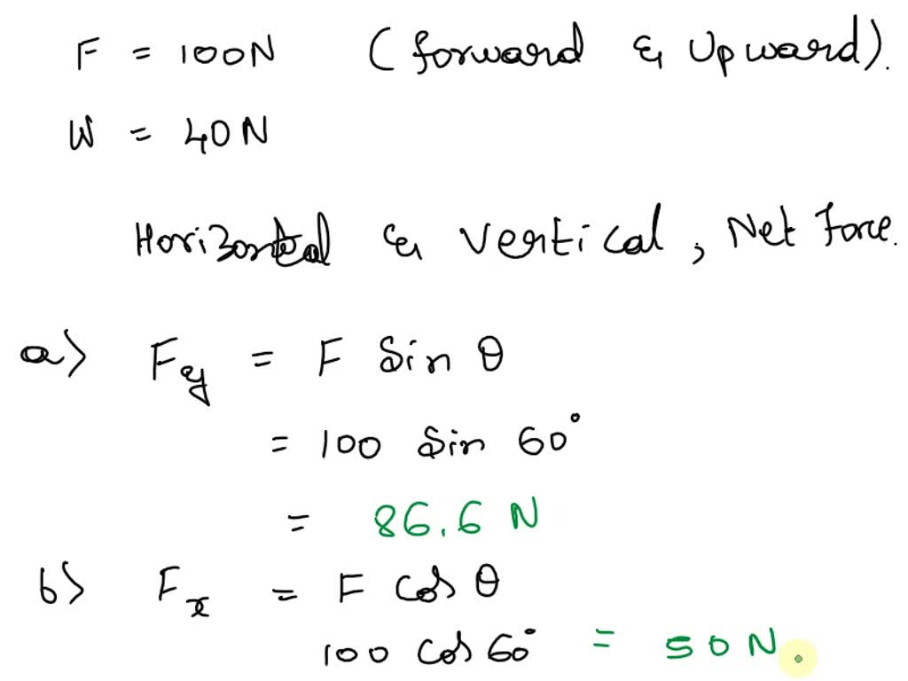 SOLVED: A shot putter exerts a force of 100N acting forward and upward ...