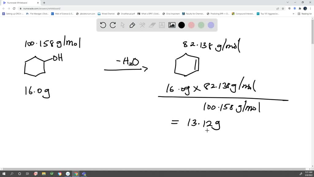 SOLVED: A student carries out the synthesis of Cyclohexanol (Mr-10O) to cyclohexarie (Mr-82) (A ...