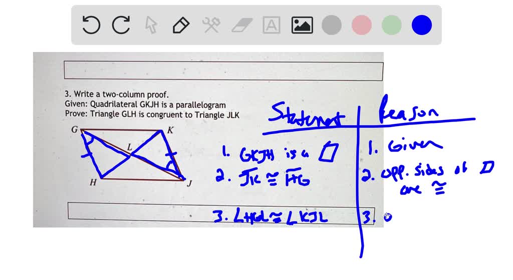 SOLVED: 24. Write a two-column proof Given: ABCD is a parallelogram BC is congruent to AE Prove ...